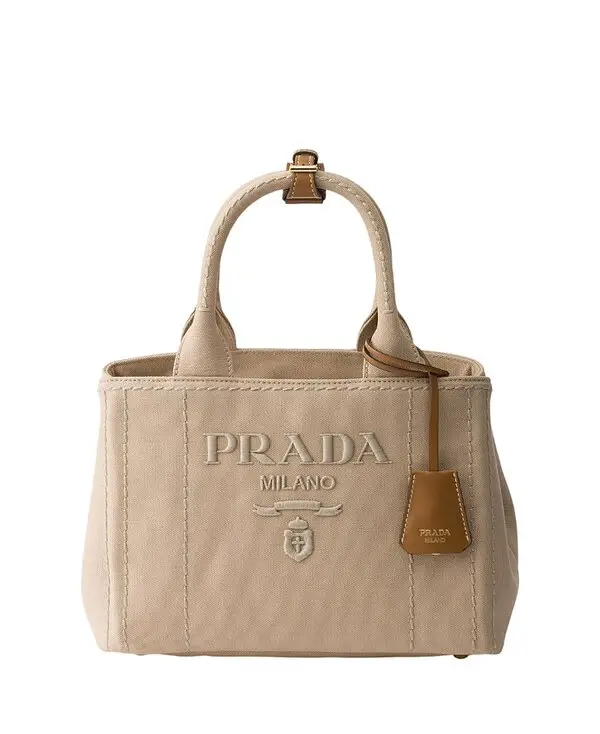 Prada Jardiniere Small Cotton Canvas Handbag - Neutral