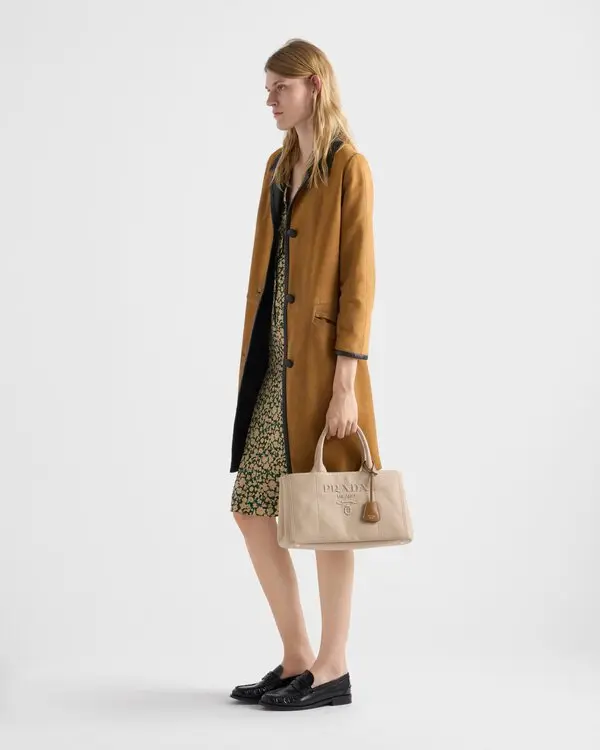 Prada Jardiniere Small Cotton Canvas Handbag - Neutral