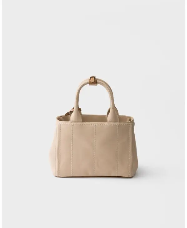 Prada Jardiniere Small Cotton Canvas Handbag - Neutral