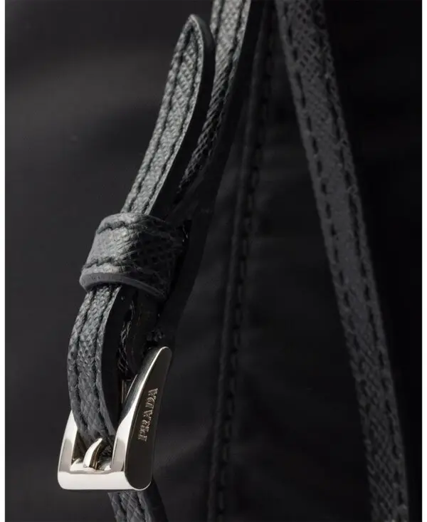 Prada Re-nylon Drawstring Pouch With Leather Wristlet - Black