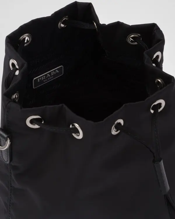 Prada Re-nylon Drawstring Pouch With Leather Wristlet - Black