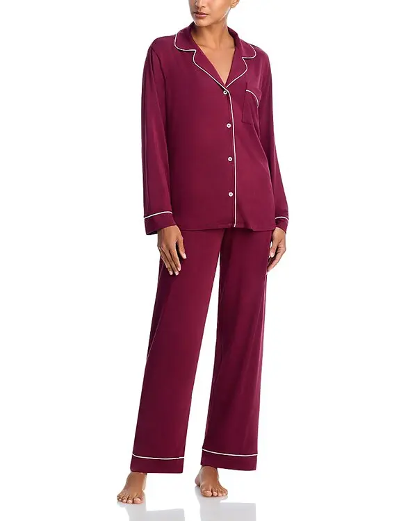 Eberjey Gisele Tencel Modal Long Pj Set - Bordeaux/ivory