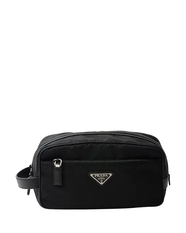 Prada Re-nylon And Saffiano Leather Travel Pouch - Black