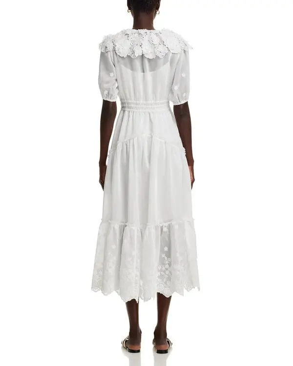 Aqua Embroidered Ruffle Short Sleeve Maxi Dress