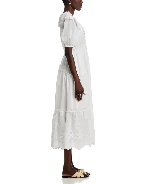 Aqua Embroidered Ruffle Short Sleeve Maxi Dress