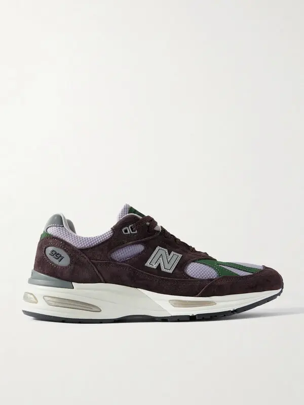 NEW BALANCE 991 Leather And Suede Trimmed Mesh Sneakers - Brown