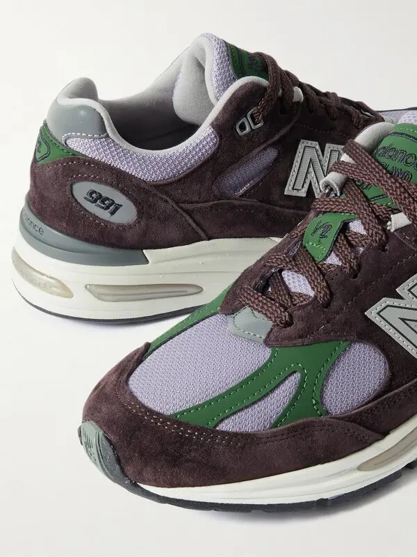 NEW BALANCE 991 Leather And Suede Trimmed Mesh Sneakers - Brown