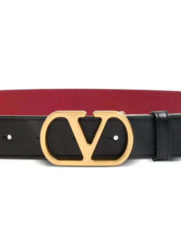 Valentino Garavani Vlogo Reversible Leather Belt - Black