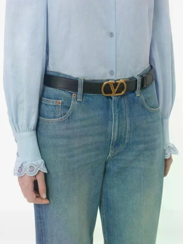 Valentino Garavani Vlogo Reversible Leather Belt - Black
