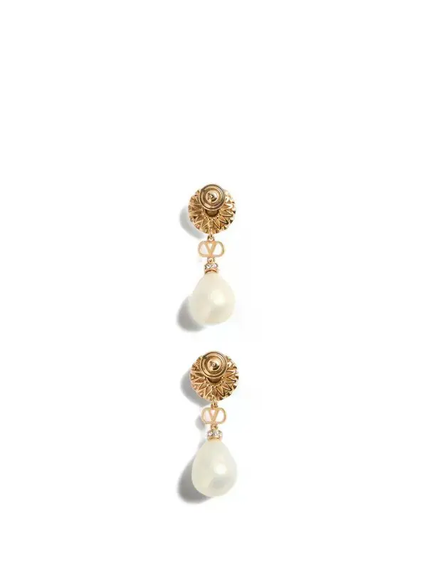 Valentino Garavani Vlogo Signature Drop Earrings With Pearls And Crystals - Gold