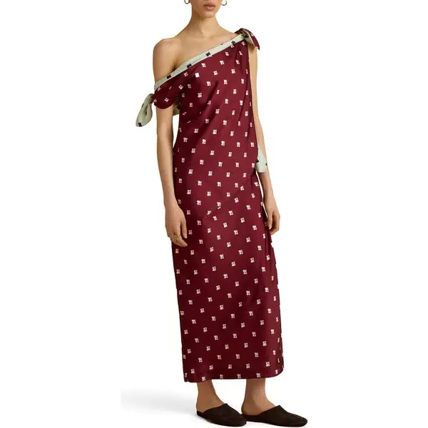 Marina Moscone Twill Polka Dot Tabard Tie Dress - Rosso Levanto/ecru Floral