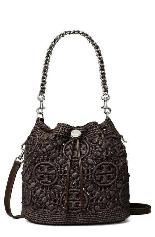 Tory Burch T Monogram Raffia Bucket Bag - Cocoa