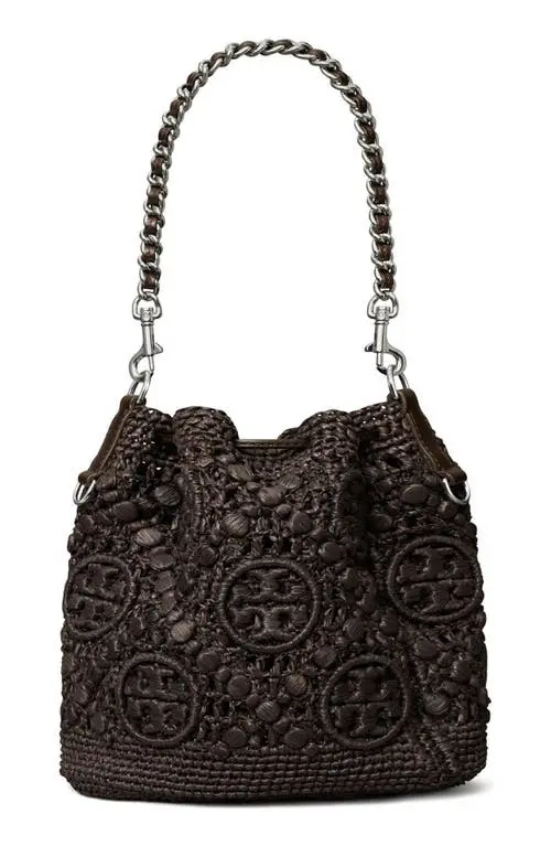 Tory Burch T Monogram Raffia Bucket Bag - Cocoa