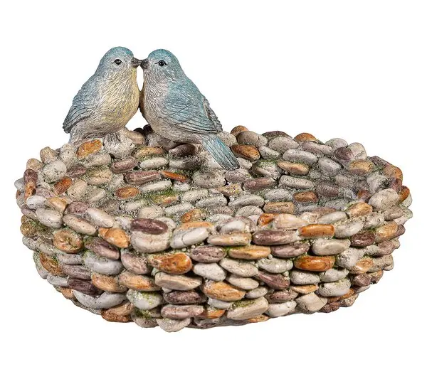 EVERGREEN Resin Pebble Bird Bath With Birds