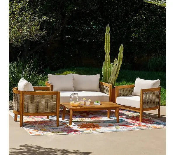 LINON Home Chaddsley Outdoor 4pc Set 2 Chair Lo Veseat Table - One-color