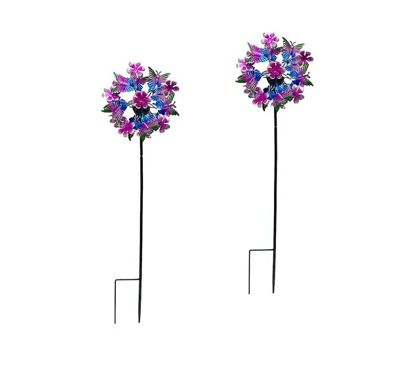 TEMP-TATIONS Outdoors Set Of 2 Mini Solar Wind Spinners - One-color