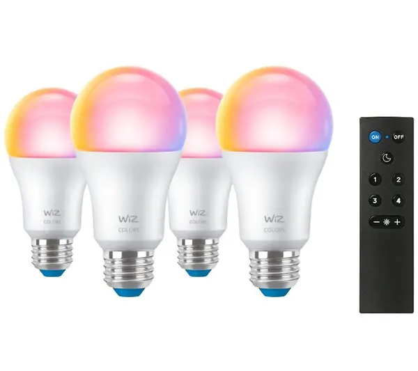 WIZ A19 Led Colored Light Bulbs Set Of 4 With Remote - One-color