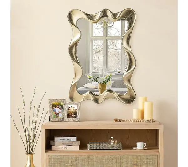 GLITZHOME 34' H Modern Gold Foil Metal Frame Wa Vy Wall Mirror - One-color