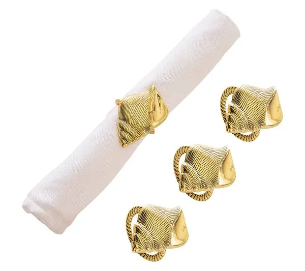VALERIE PARR HILL Gold Conch Shell Napkin Rings Set Of 4 Valer Ie - One-color
