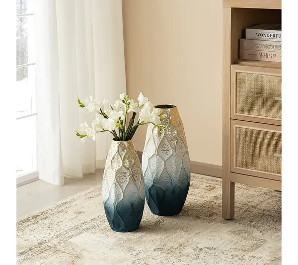 GLITZHOME Stunning Abstract Ombre Metal Vases S Et Of 2 - One-color