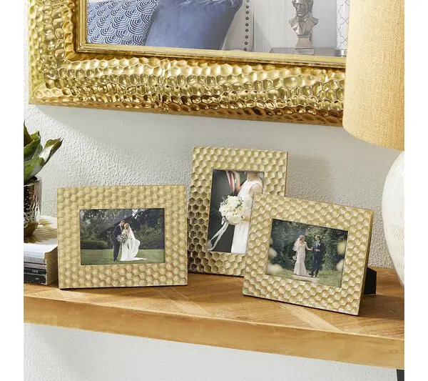 GLITZHOME Gold Honeycomb Resin Tabletop Pictureframe Set Of 3 - One-color