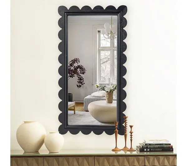 GLITZHOME 43' H Modern Wood Frame Wavy Rectangl E Wall Mirror - One-color