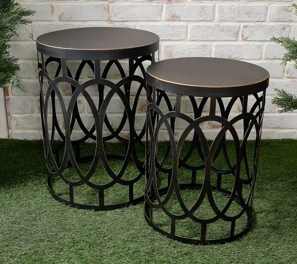 GARDEN REFLECTIONS As Is S/2 Outdoor Nesting Accent Tables - One-color
