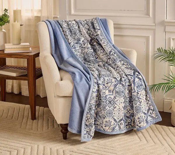 HOME REFLECTIONS As Is Reversible Rib & Plush 60x80 Throw - One-color
