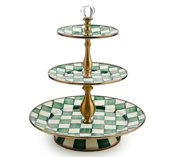 MACKENZIE-CHILDS Emerald Check Three Tier Sweet Stand - One-color