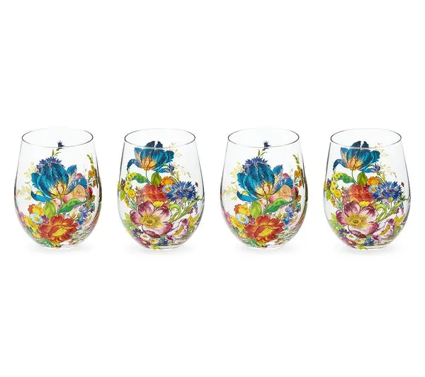 MACKENZIE-CHILDS Flower Market Stemless Wine Gl Ass, Set Of 4 - One-color