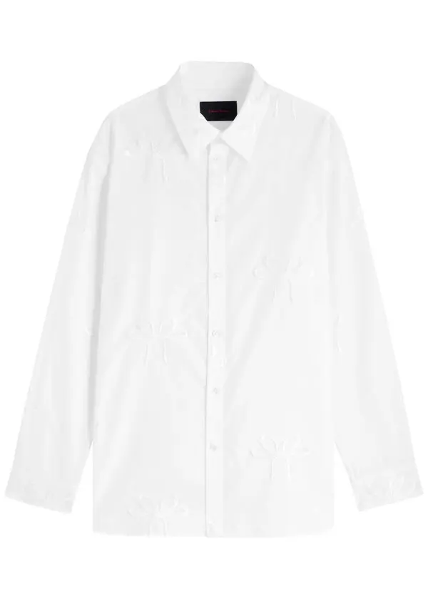 Simone Rocha Carnation Bow-embroidered Cotton-poplin Shirt