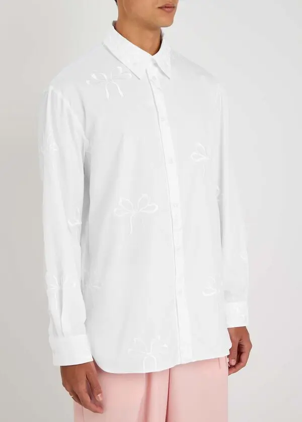 Simone Rocha Carnation Bow-embroidered Cotton-poplin Shirt