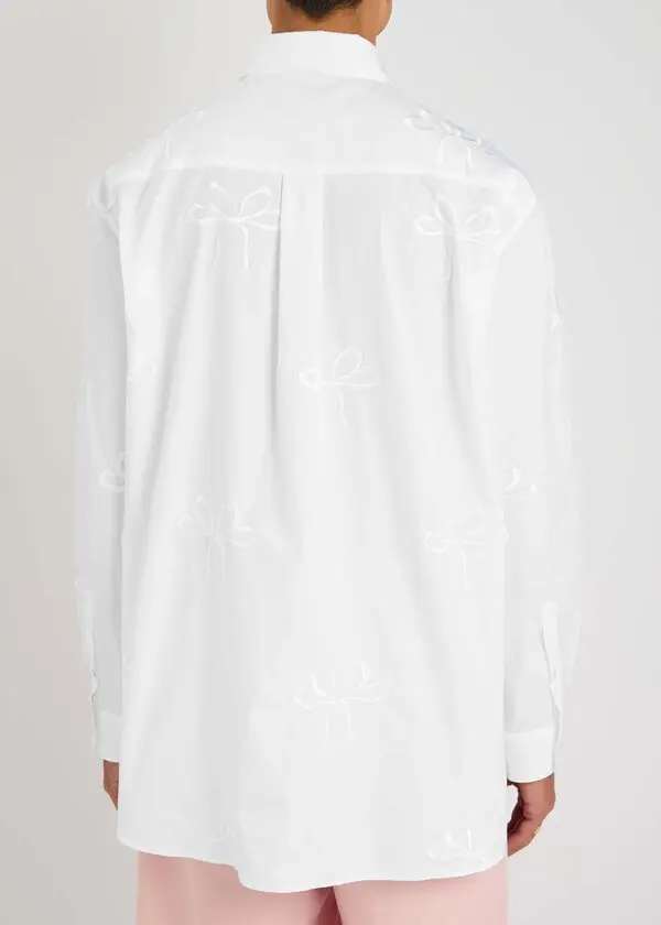 Simone Rocha Carnation Bow-embroidered Cotton-poplin Shirt