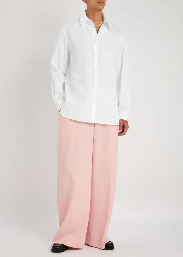 Simone Rocha Carnation Bow-embroidered Cotton-poplin Shirt