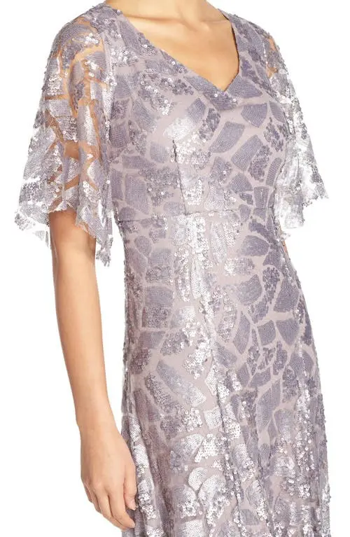 Maggy London Camilla Sequin Flutter Sleeve Gown