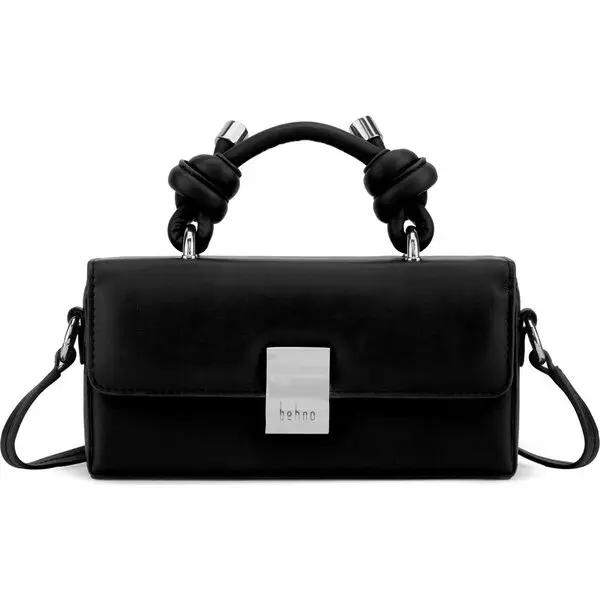 BEHNO Micro Mary Soft Metallic Leather Crossbody Bag - Black Nappa
