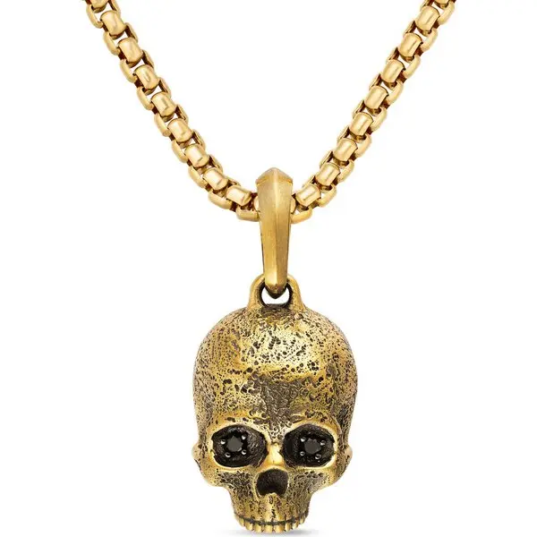 David Yurman 18k Gold Memento Mori Skull Amulet With Black Diamonds - Yellow Gold