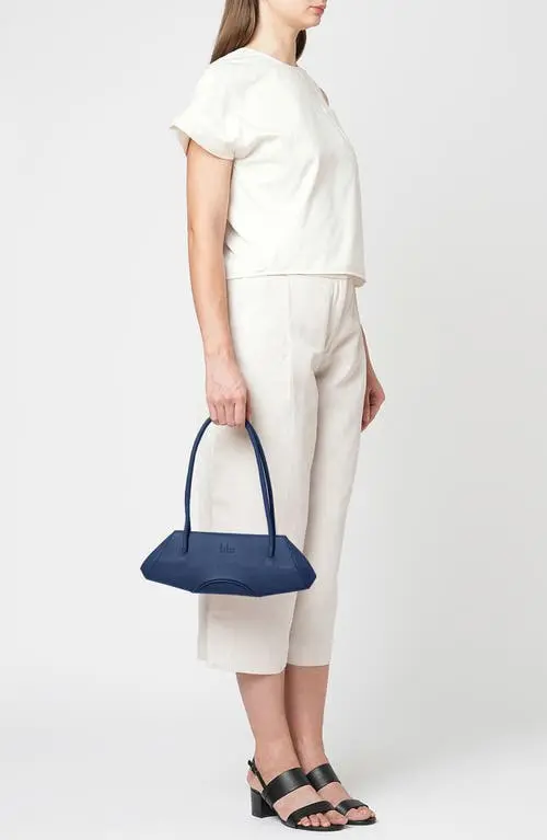 BEHNO Mini Elizabeth Baguette Pebble Leather Shoulder Bag - Navy
