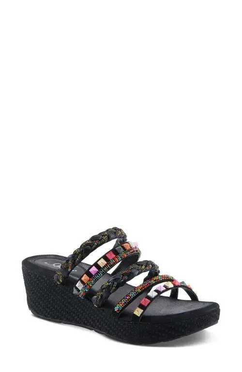 SPRING STEP SHOES Shinychic Platform Wedge Slide Sandal - Black Multi