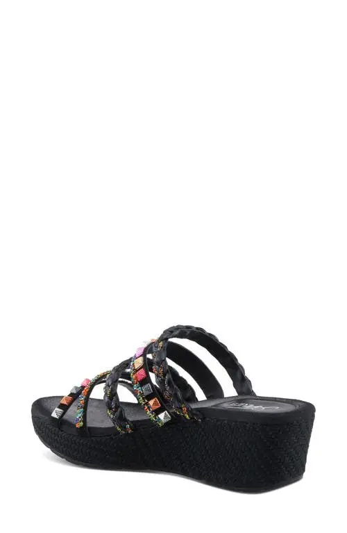 SPRING STEP SHOES Shinychic Platform Wedge Slide Sandal - Black Multi