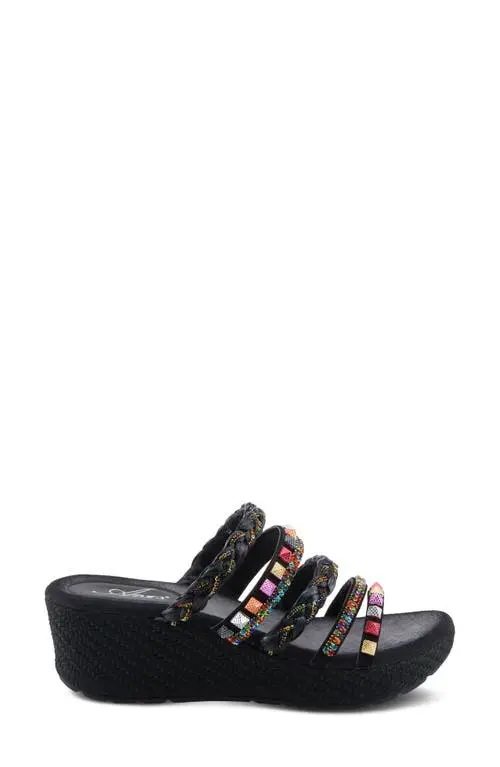 SPRING STEP SHOES Shinychic Platform Wedge Slide Sandal - Black Multi