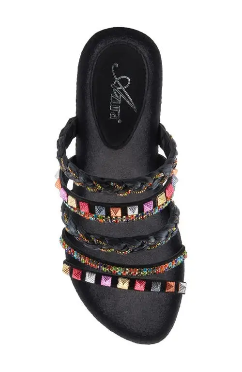 SPRING STEP SHOES Shinychic Platform Wedge Slide Sandal - Black Multi