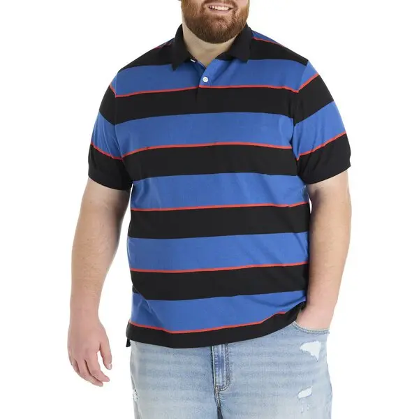 HARBOR BAY BY DXL Big & Tall Rugby Striped Polo Shirt - Caviar Multi
