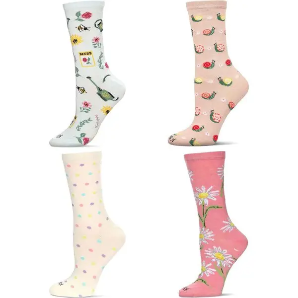 MEMOI Gardening Assorted 4-pack Crew Socks - Blush Pink