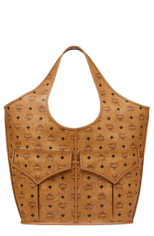 Mcm Leni Shopper In Visetos - Cognac
