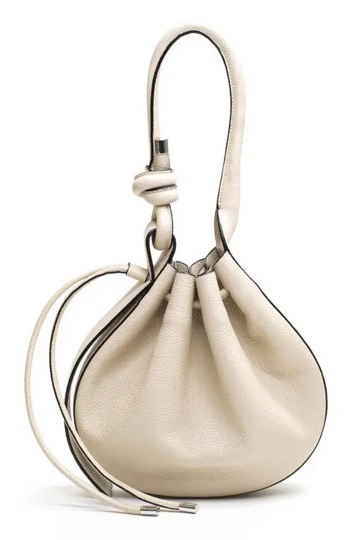 BEHNO Medium Ina Pebble Leather Shoulder Bag - Bone