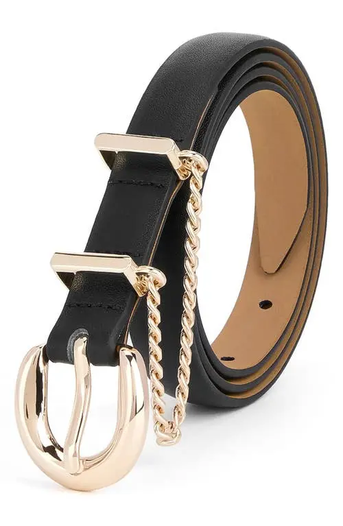 Ettika Chain Buckle Leather Belt - Black
