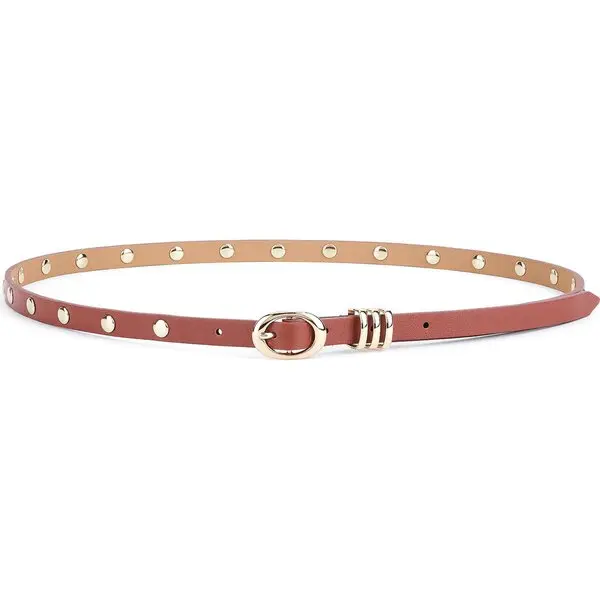 Ettika Skinny Studded Leather Belt - Cognac