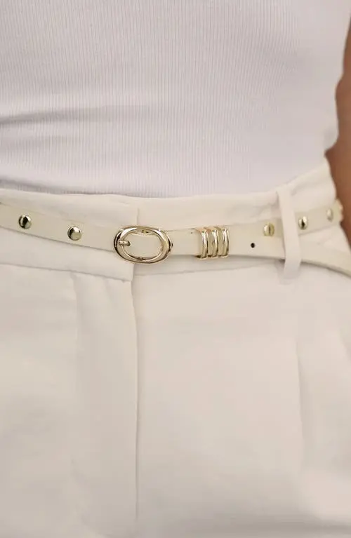 Ettika Skinny Studded Leather Belt - Vanilla