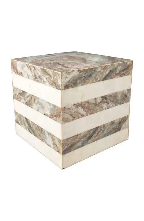 JONATHAN Y Felix 15" Contemporary Natural Marble Handmade Cube End Table - Beige/white/gray